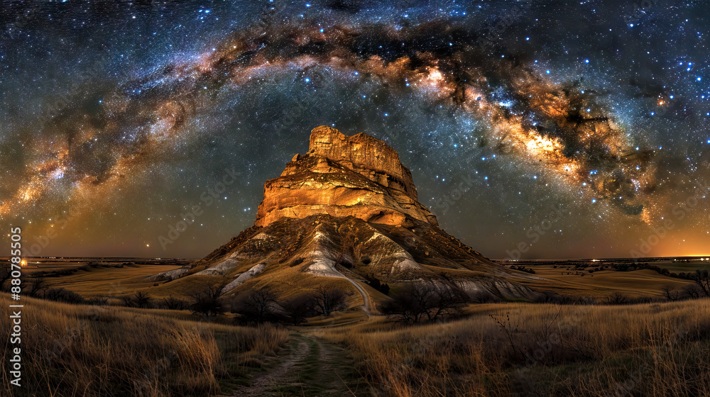 Colorful stars of the Milky Way galaxy in the sky framing an ...