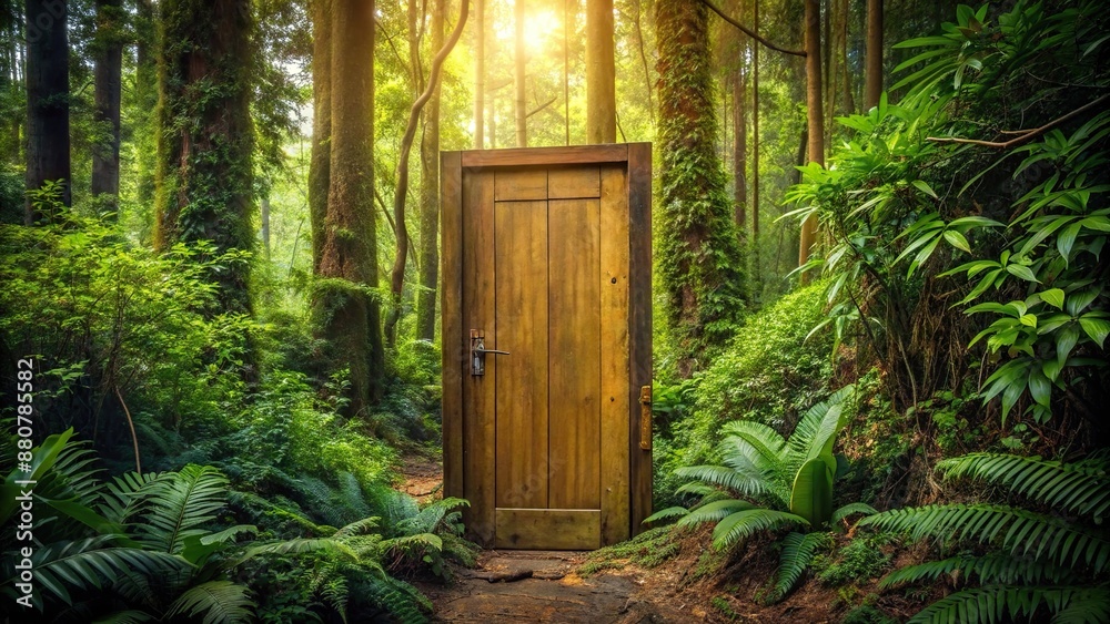 closed door in the forest secret door into the jungle, door, into ...