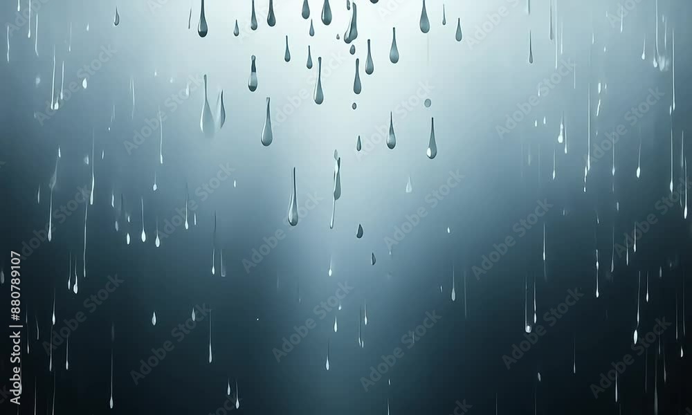 Falling raindrops footage animation in slow motion on dark black ...