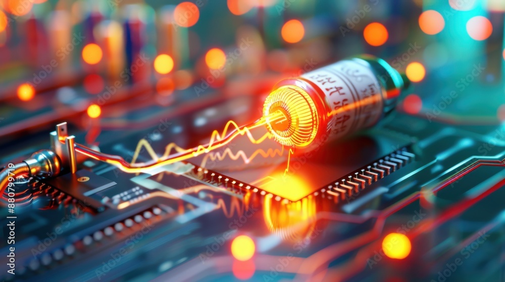 Detailed 3D illustration showing a simple electrical circuit with a ...