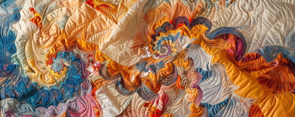 Intricate quilt pattern forming a neural network design, handmade ...