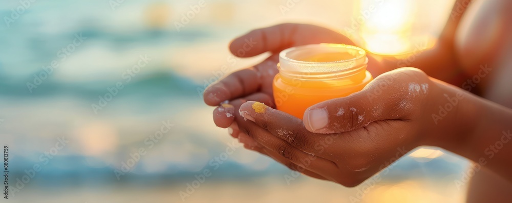 Protect Your Skin at the Beach with Sunscreen A Close-Up View of Hands ...