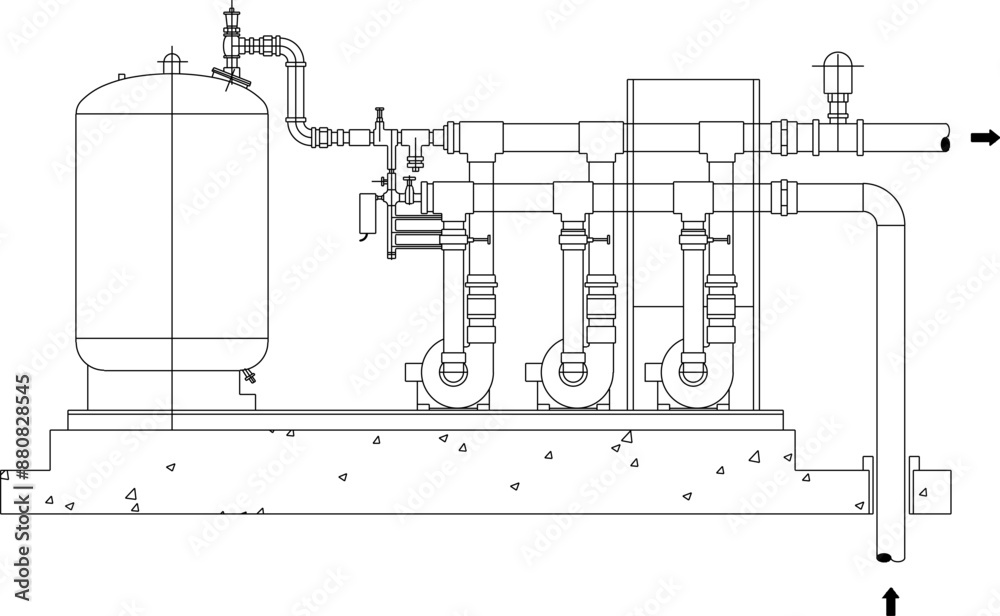 Vector silhouette illustration sketch drawing of Booster Pumps ...