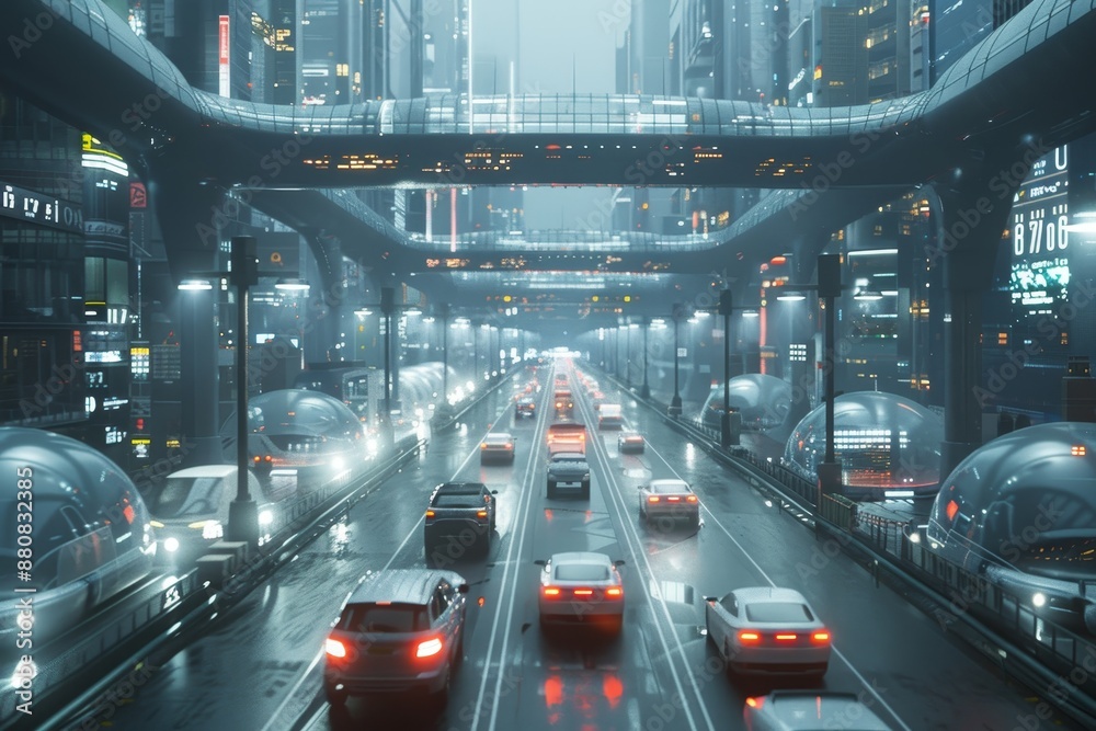 49 Futuristic urban street scene with smart infrastructure, realistic ...