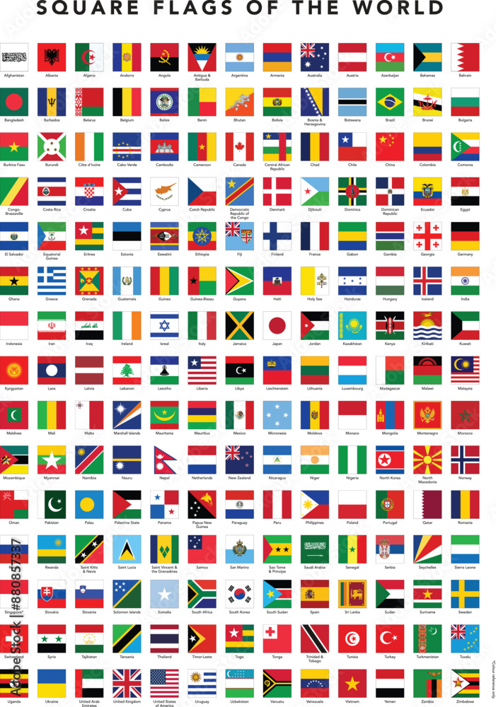 National Flags of the world A3 - July 2024 edition, includes latest ...