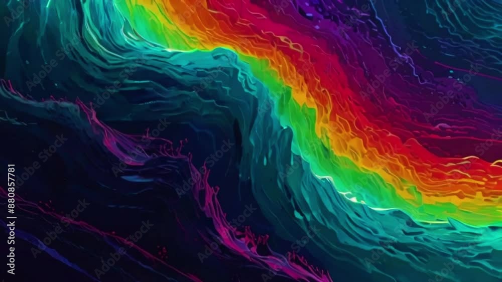 Animate cascading waves that transition through rainbow colors, with ...