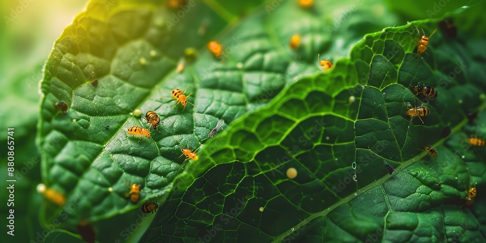 Ants and Aphids. Insect pests. Little black aphid Colony on a green ...