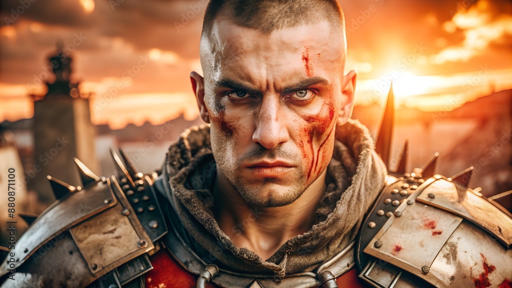 Detailed Picture of Battle-Hardened Fighter with Dark Spiked Armor at ...