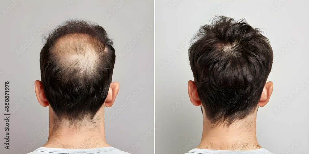 Visual comparison of scalp alopecia treatment progress through hair ...
