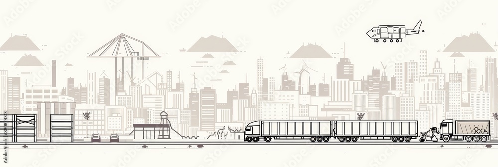 Cityscape with Transportation Infrastructure - A simple line drawing of ...