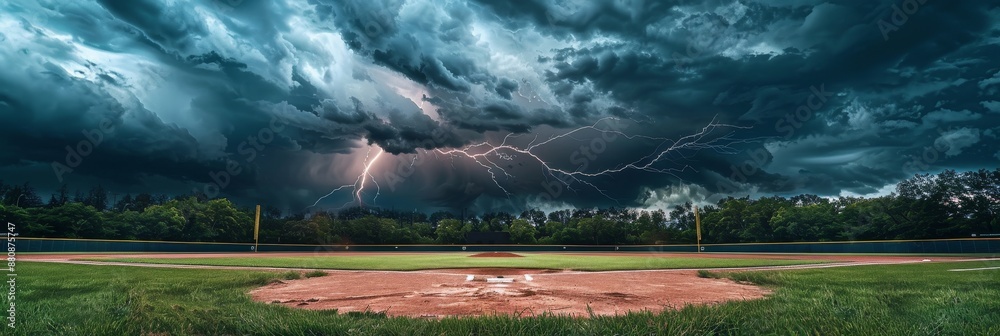 Lightning Strikes Baseball Field - A baseball field with a dramatic ...