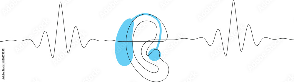 Hearing aid in human ear continuous one line drawing. Hearing device ...