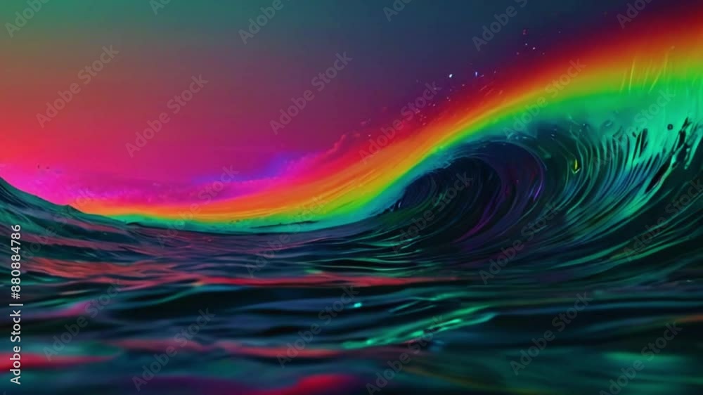 rainbow and teal waves that the viewer travels through, accompanied by ...
