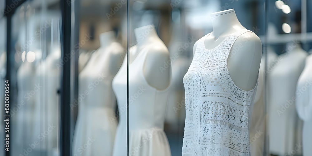 Mannequins in luxury mall storefront window display showcasing fashion ...