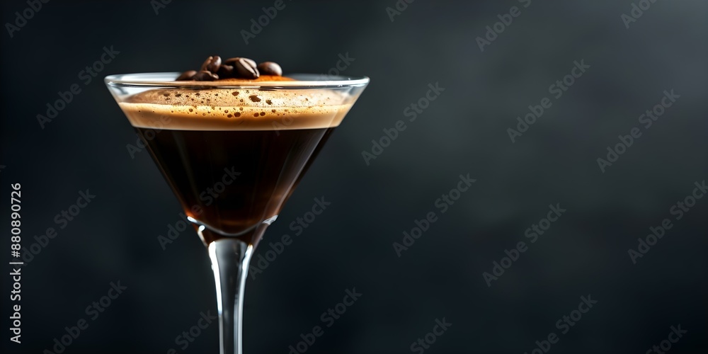Chic espresso martini with frothy top coffee beans in modern glass ...