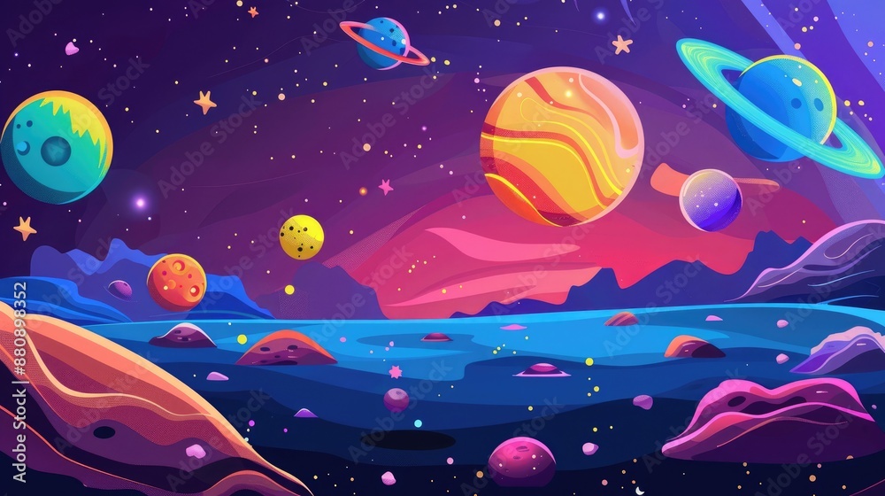 Design template for educating young kids on planets with editable pages ...