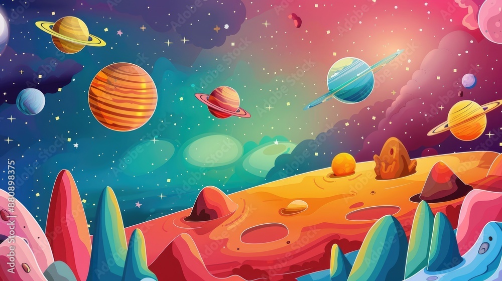 Design template for educating young kids on planets with editable pages ...