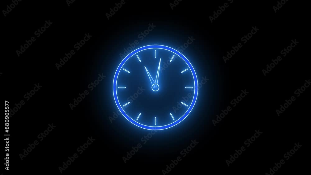 Neon Blue color clock animation icon digital analog clock timer ...