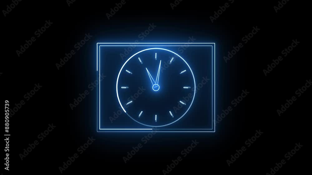 Neon Blue color clock animation icon digital analog clock timer ...