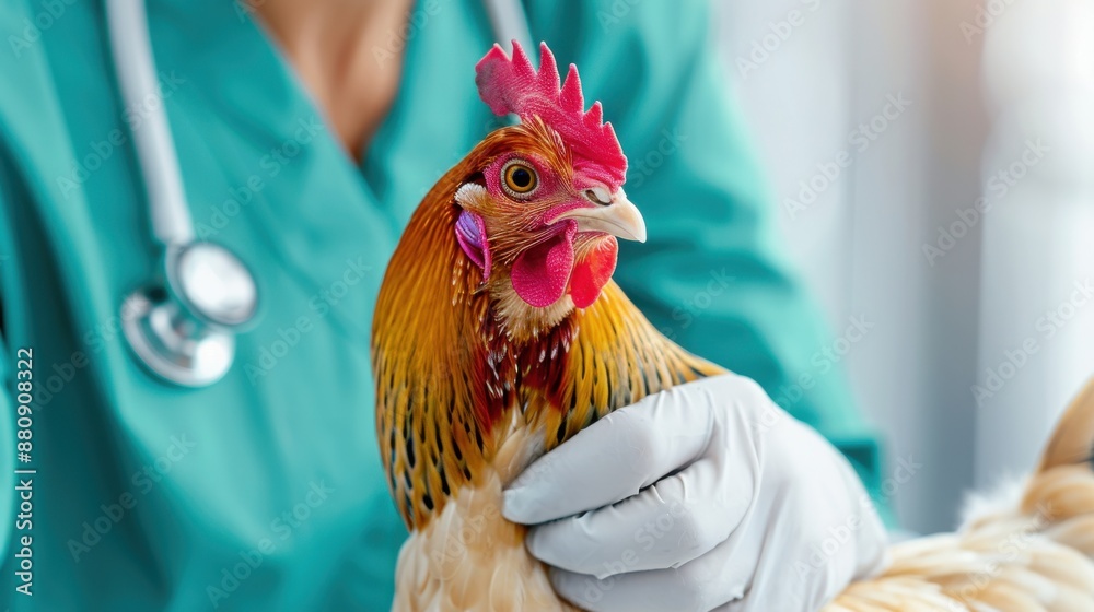 Veterinarian examining a chicken's feathers for parasites in a poultry ...