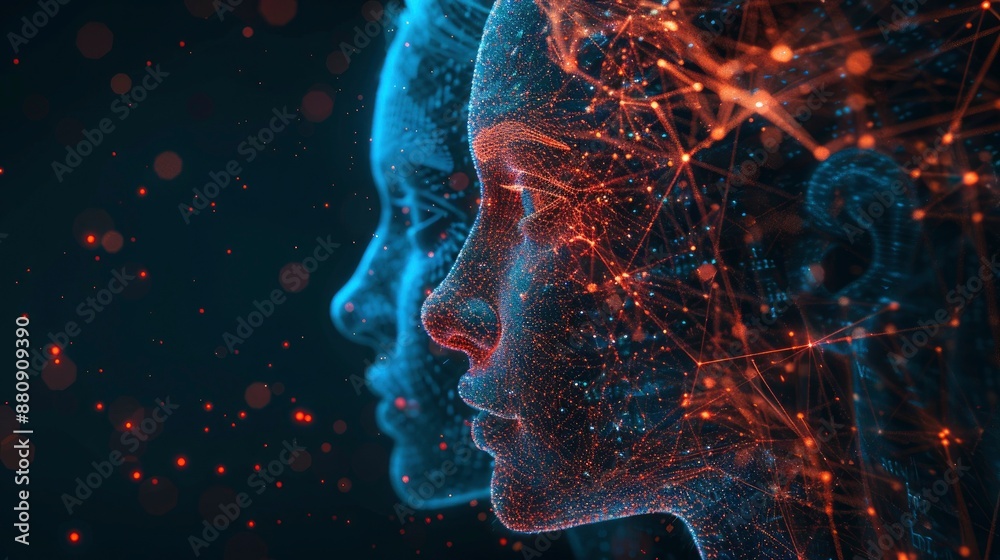 Abstract representation of digital twins technology with virtual ...