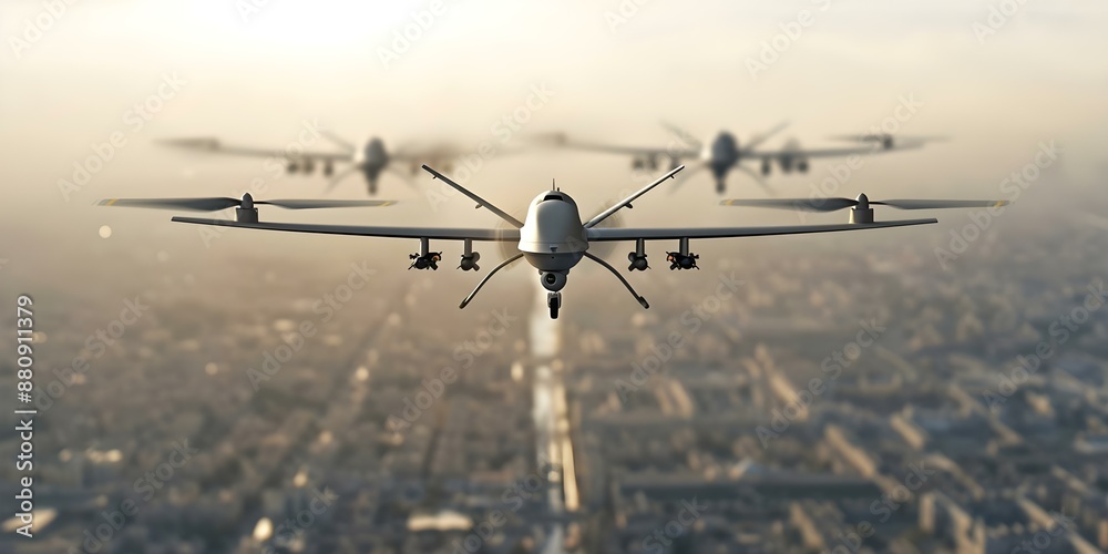 3D footage captures military drones patrolling a Middle Eastern city ...