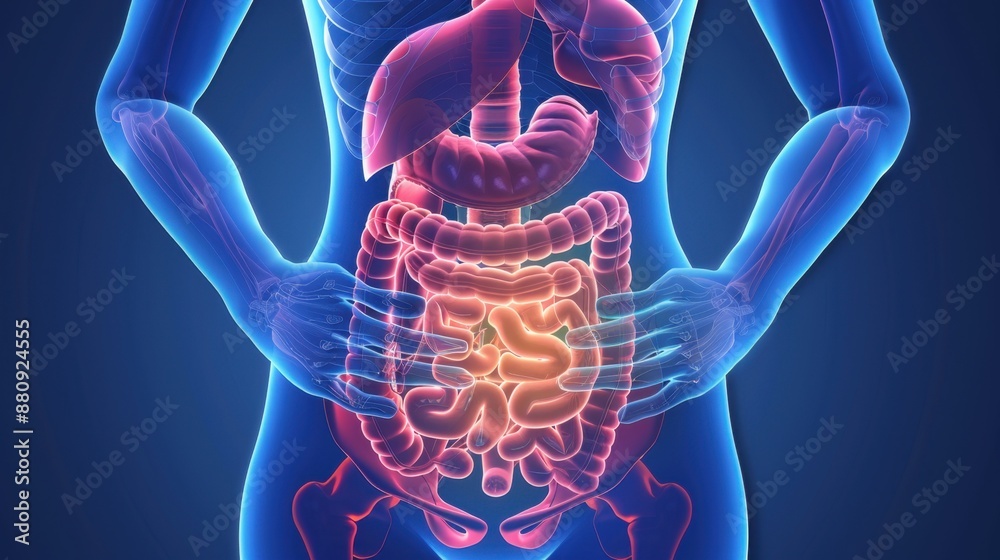 Diagram of woman s healthy digestive system, clearly illustrating the ...