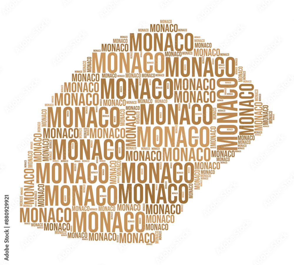 Monaco Word Cloud. Country shape with region division. Monaco ...