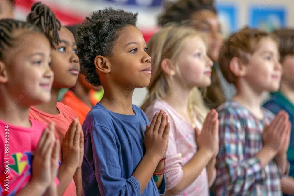 Diverse Group of Students Reciting the Pledge of Allegiance in a ...