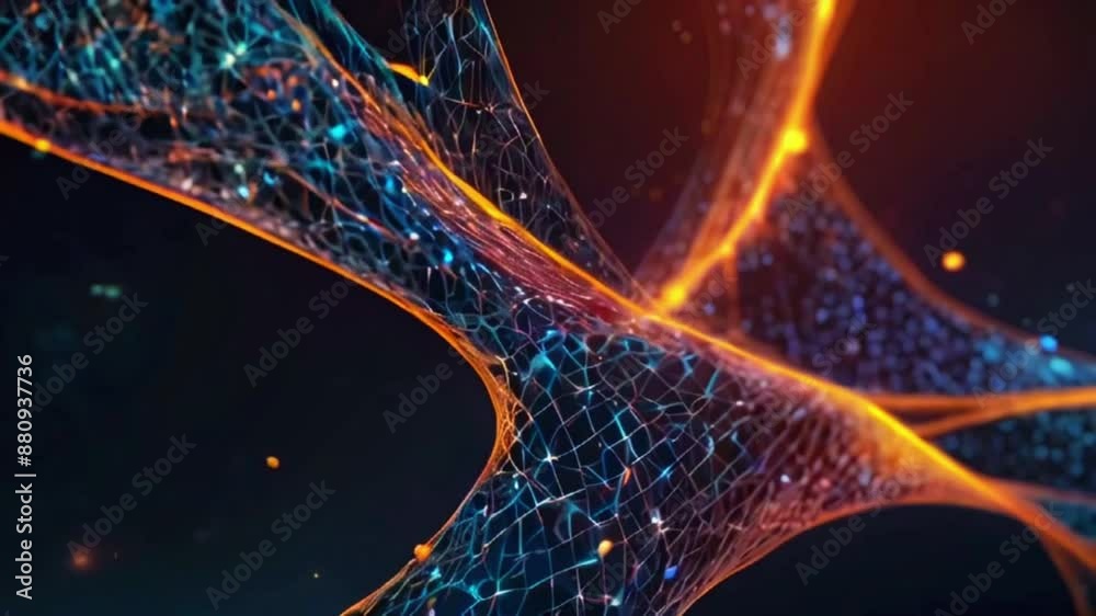 waves and dots forming a neural network, showcasing the data transfer ...