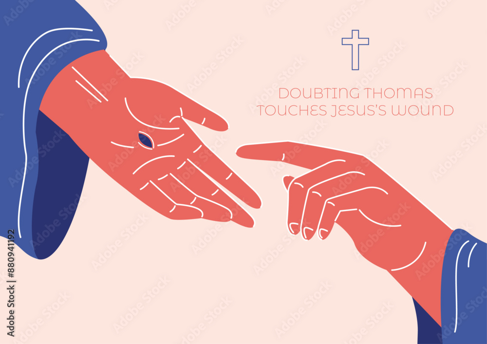 Poster Doubting Thomas puts his finger in nail mark on Jesus hand ...