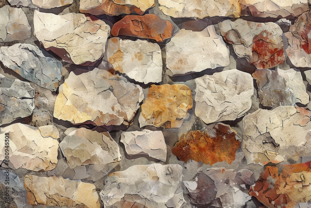 Flat design illustration featuring a stone-texture background with ...