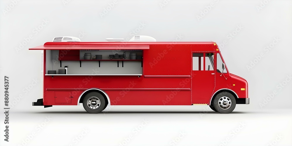 3D rendering of a red food truck isolated on a white background in a ...