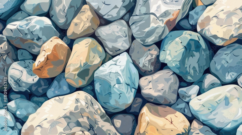 Flat design illustration with a stone-texture background in cool ...