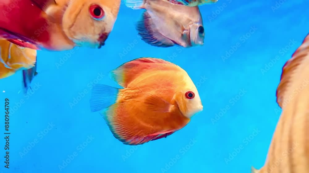 4K This clip features brightly colored discus fish swimming in an ...