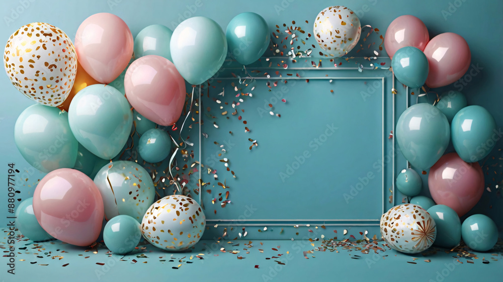 luxury balloon background border frame in pastel green color for poster ...