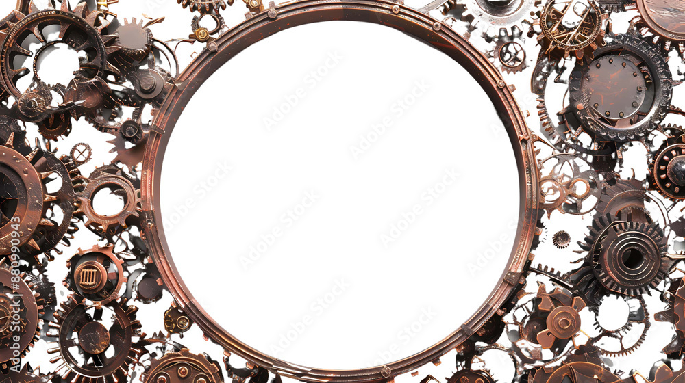 A steampunk circle with cogs and gears with a blank interior on white ...