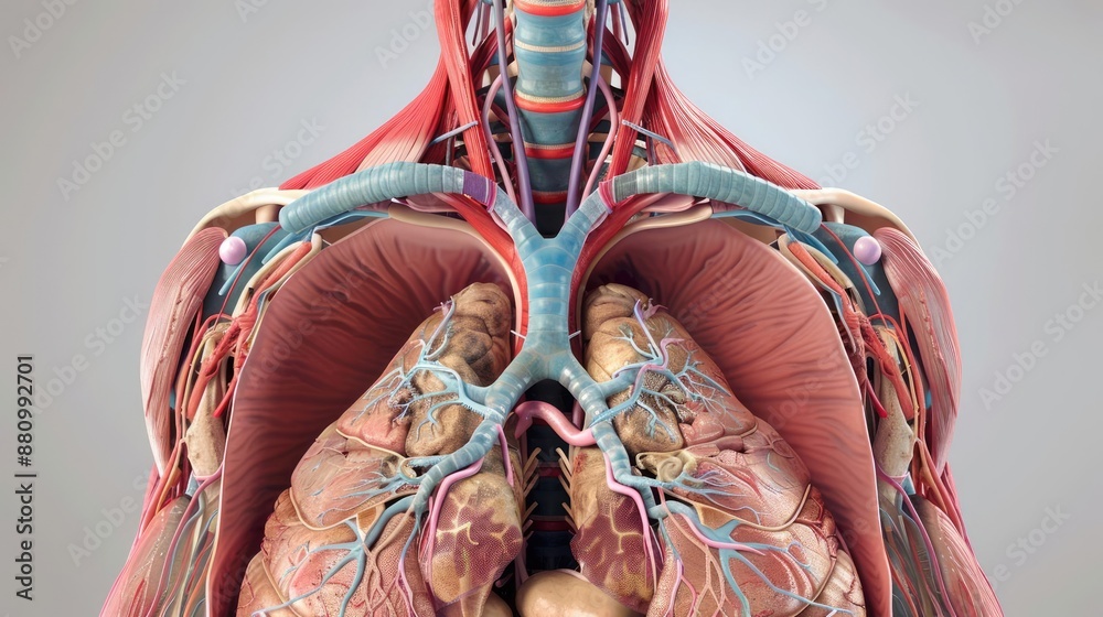 3D model of the human diaphragm with surrounding anatomical structures ...