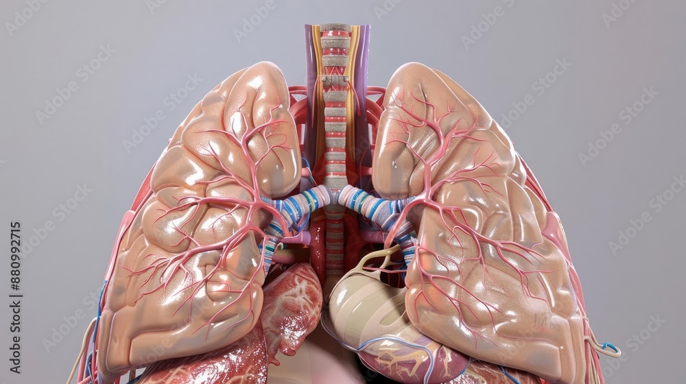 3D model of the human diaphragm with surrounding anatomical structures ...