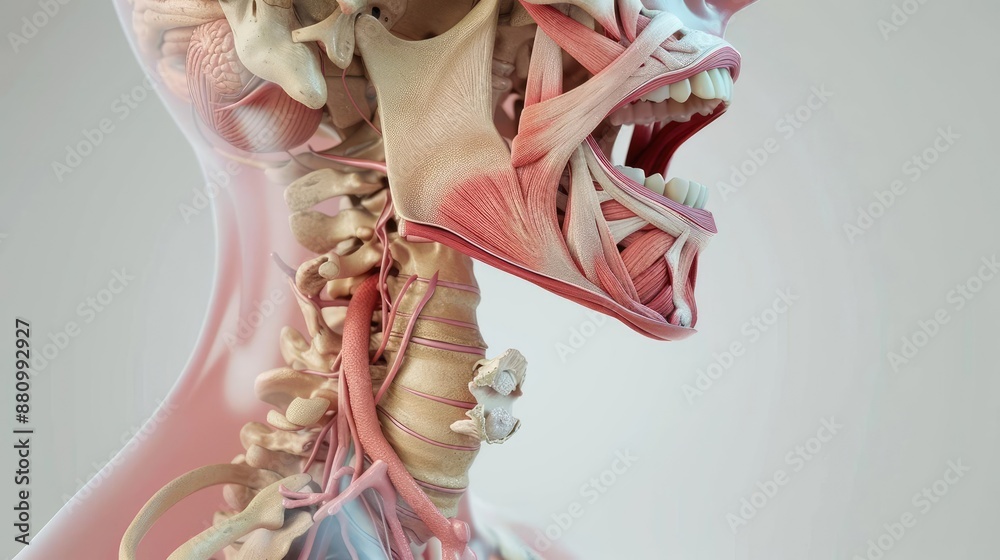 3D-rendered human pharynx and larynx with detailed anatomy, Human Body ...