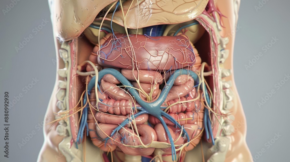 3D-rendered human pancreas showing ducts and internal anatomy, Human ...