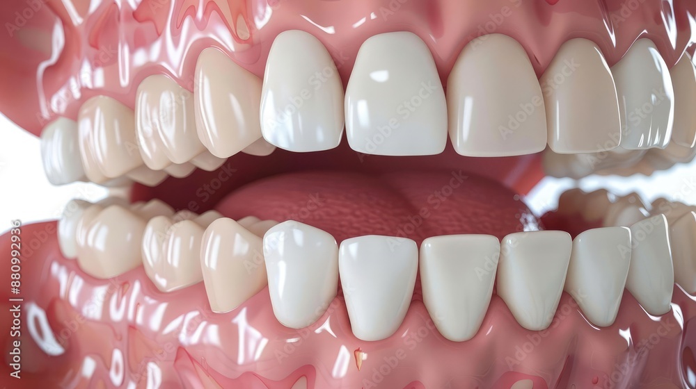 3D-rendered human teeth and oral cavity showing detailed structures ...