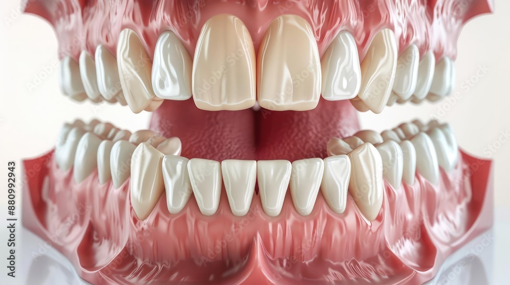 3D-rendered human teeth and oral cavity showing detailed structures ...
