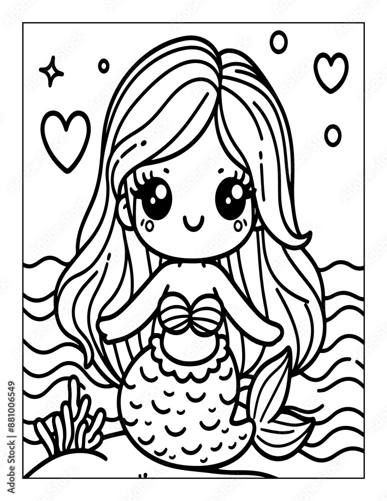 Mermaid Coloring Page isolated on transparent background Generative AI ...