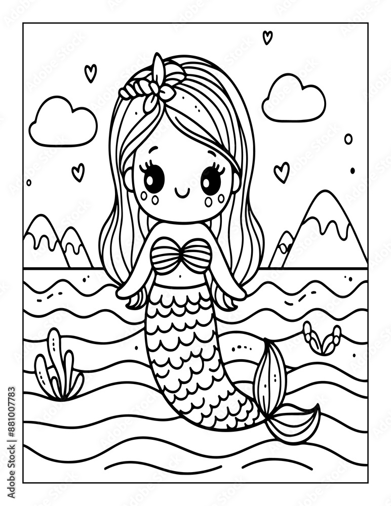 Mermaid Coloring Page isolated on transparent background Generative AI ...