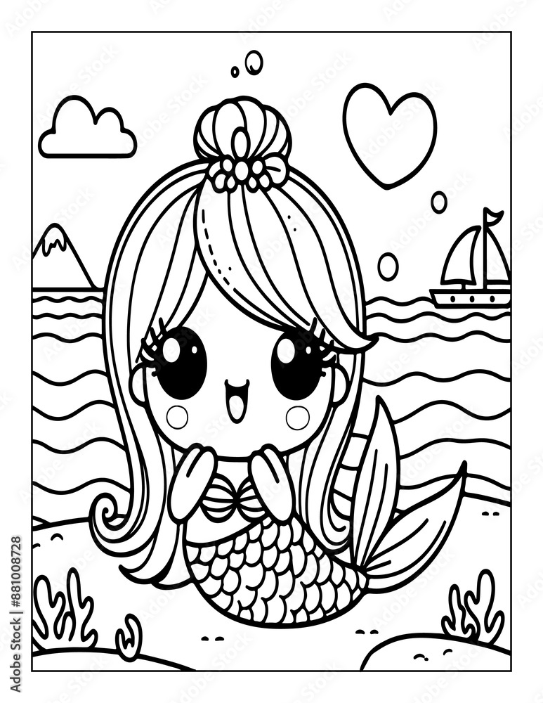 Mermaid Coloring Page isolated on transparent background Generative AI ...