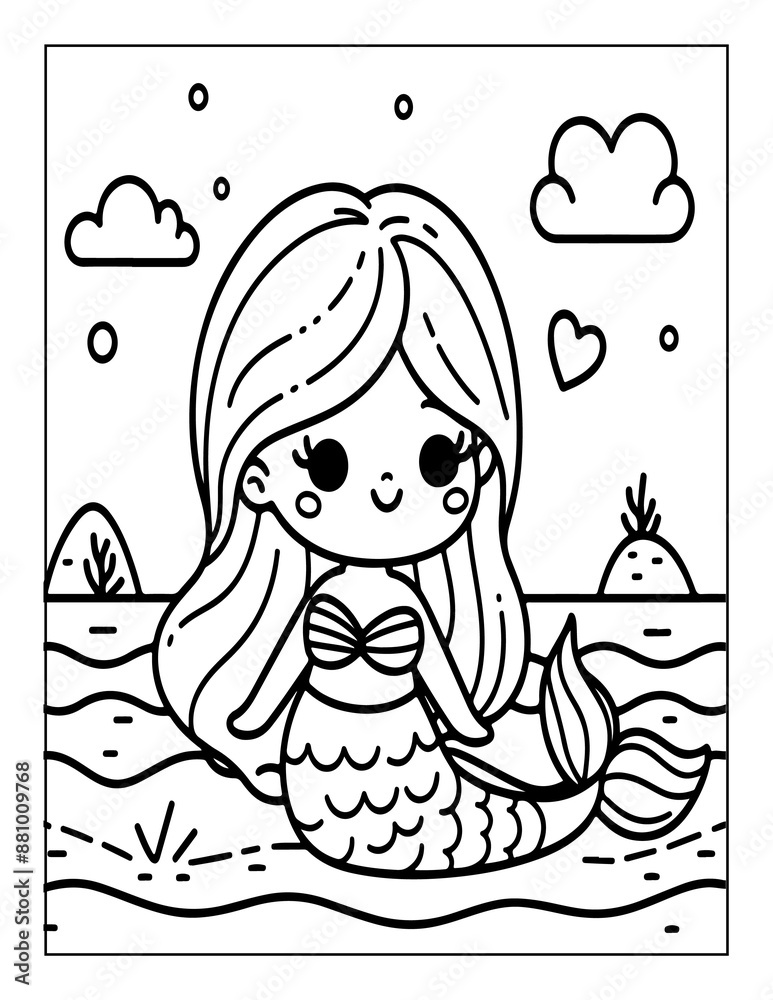 Mermaid Coloring Page isolated on transparent background Generative AI ...