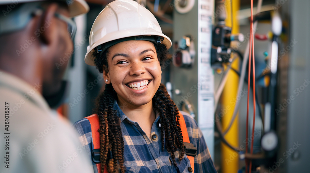 Young mixed race black african american female construction builder ...