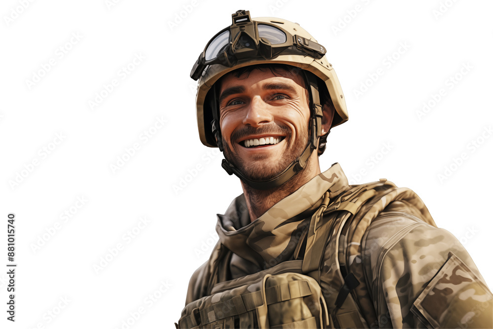 Smiling american soldier on transparent background. Smiling european ...