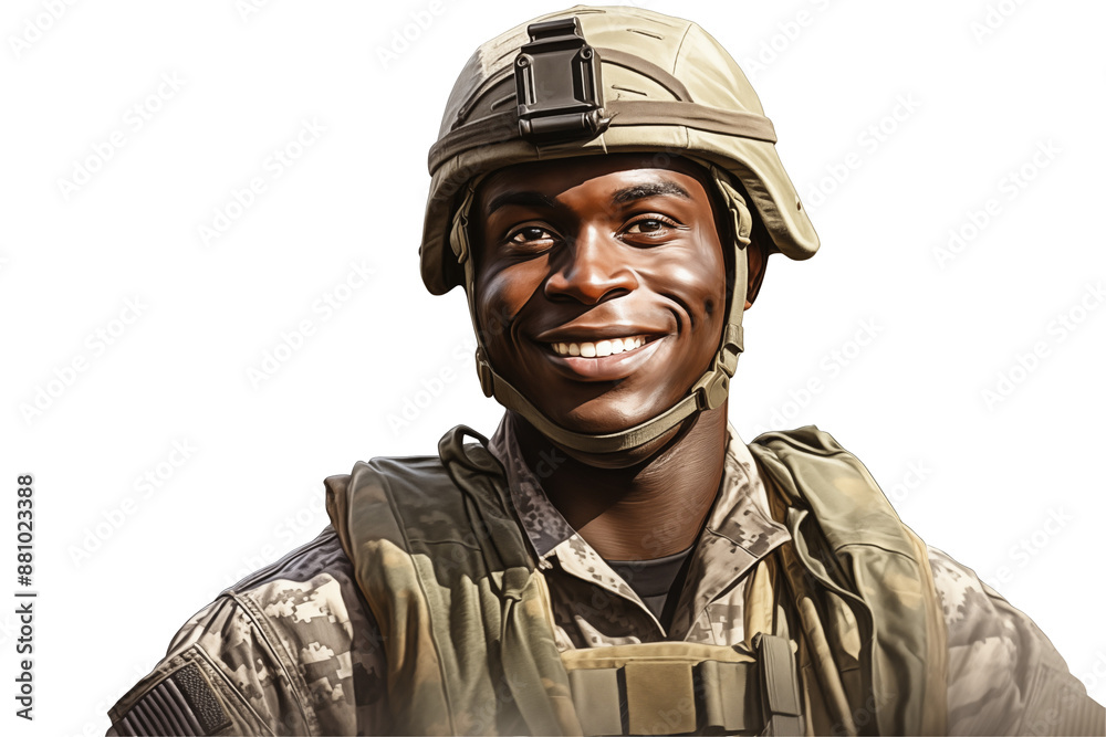 Smiling afro american soldier on transparent background. Smiling ...